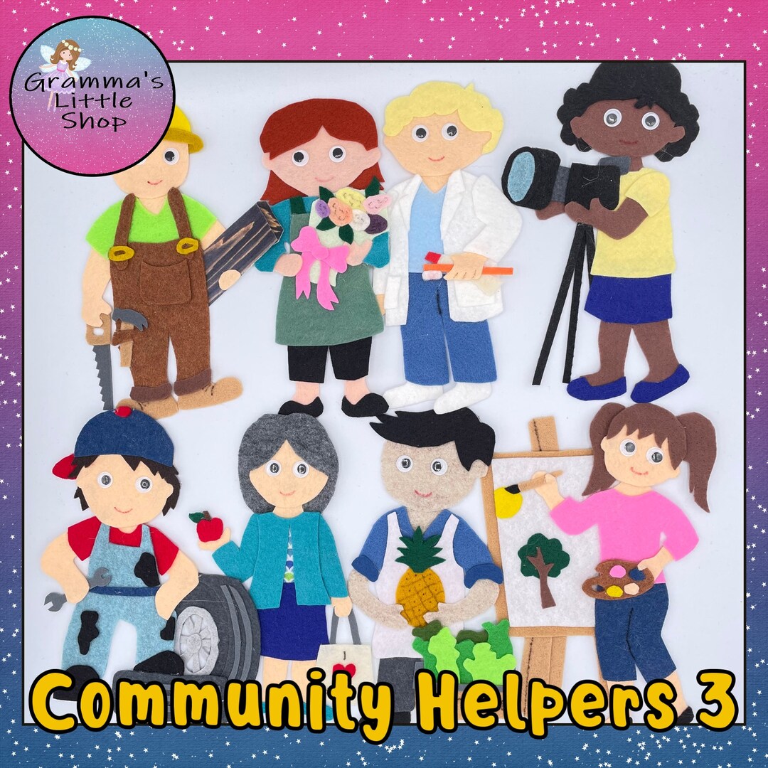 Community Helpers 3 Felt Board or Stick Puppet Patterns - PDF Patterns ...