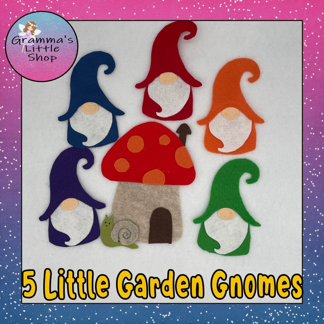 5 Little Garden Gnomes, Pattern for Gnome, Snail and Mushroom Home ...