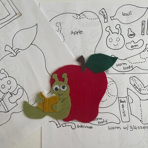 Bookworm Felt Board Pattern, Wiggly Worm, Book and Apple Patterns. DIY ...