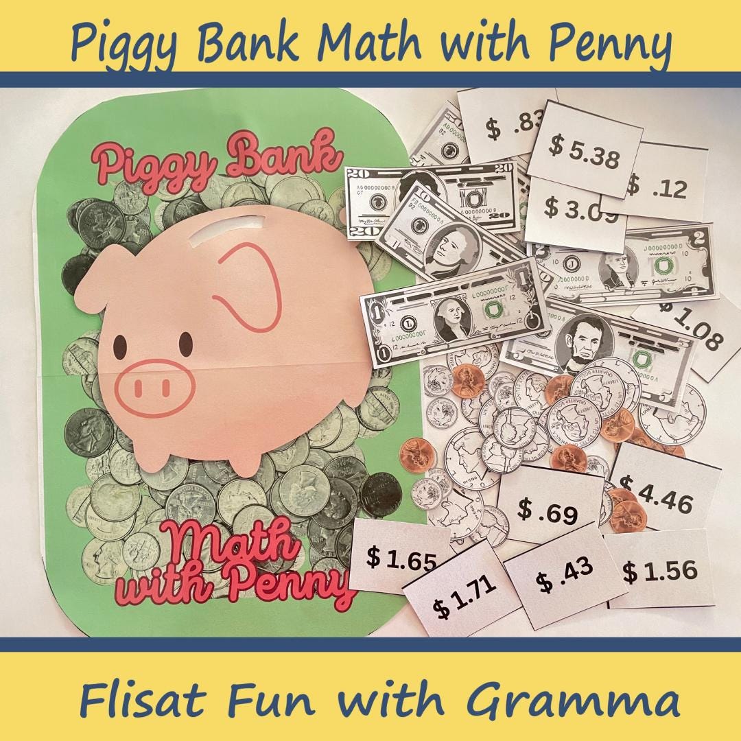 Flisat Printable Piggy Bank Math, Counting Money Flisat Insert, Sensory ...