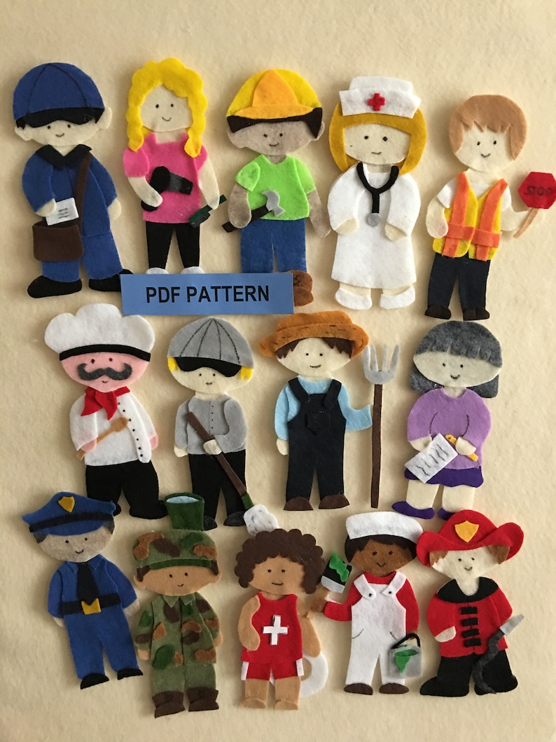 Community Helpers Felt Board Patterns, Policeman, Fireman, Chef ...
