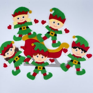 5 Little Elves Jumping on the Sleigh, Felt Pattern, Christmas Pattern ...