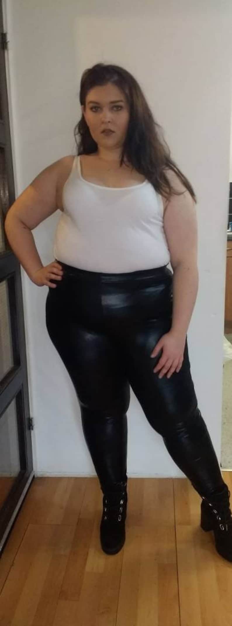 Black Pvc Wet Look Lycra Leggings Plus Size Leggings Etsy De