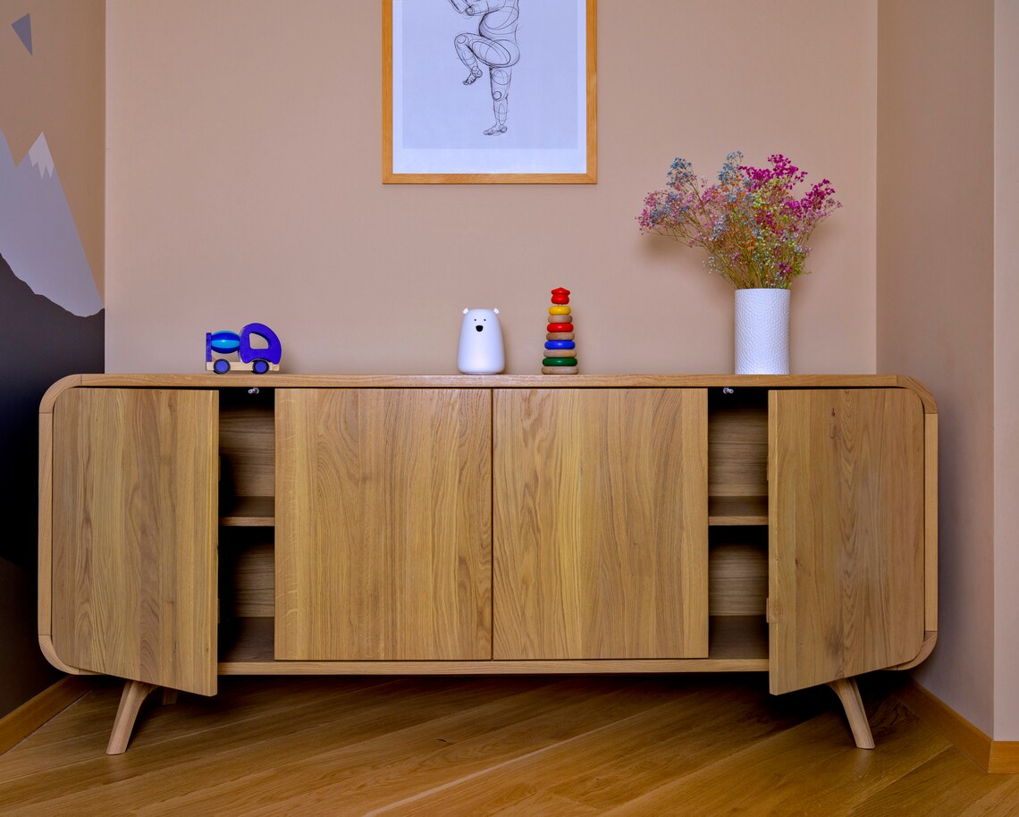 High Sideboard Wood TV Unit With Two Compartments TV Stand | Etsy