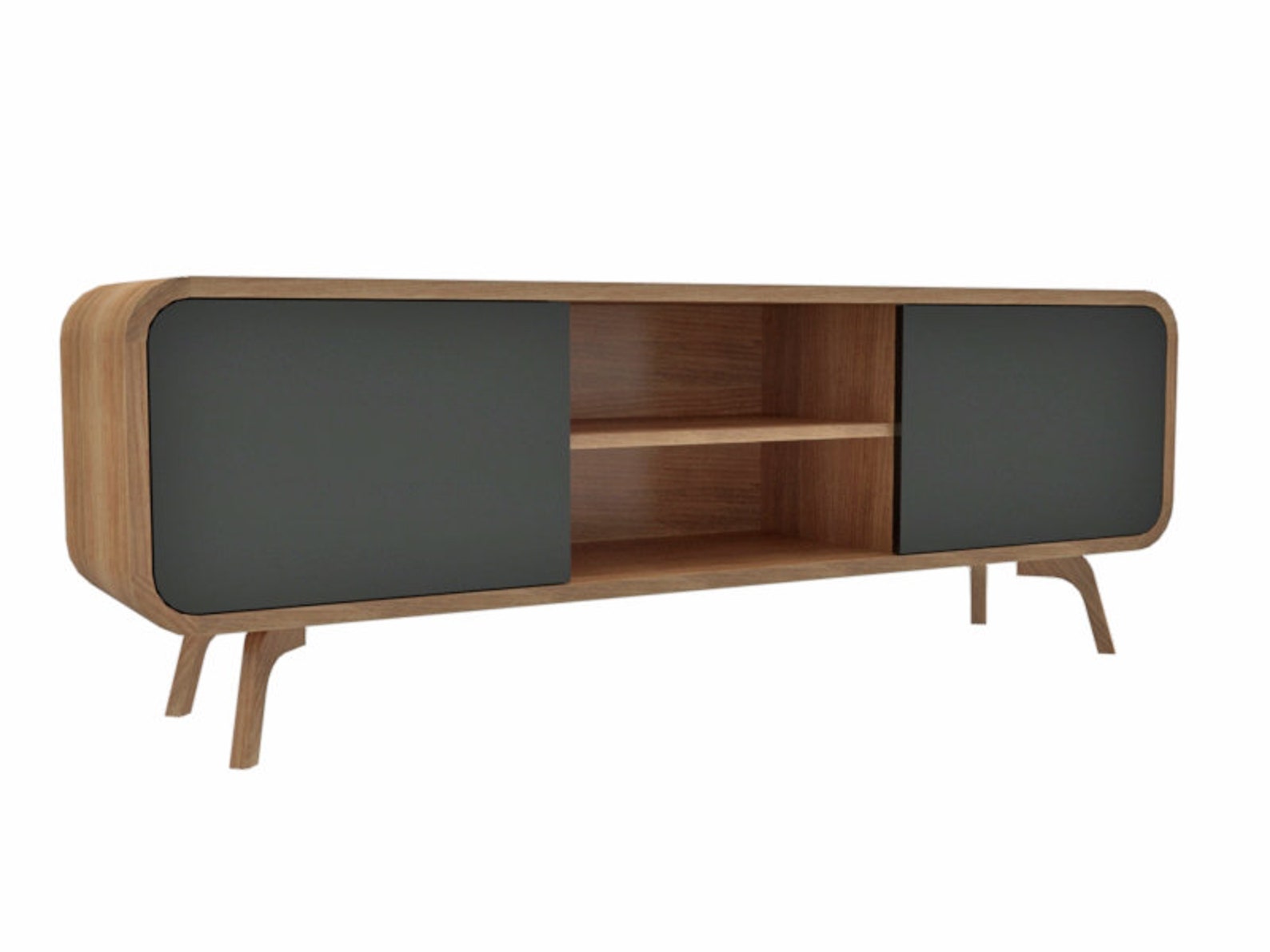 Wood Sideboard TV Unit Console With Black Fronts and Shelf - Etsy
