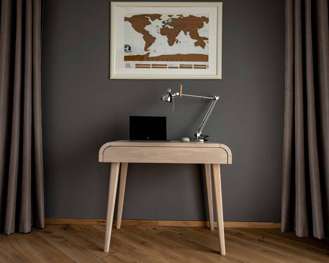 Small Computer Desk With Drawer in Whitened Oak, Mid Century Desk ...