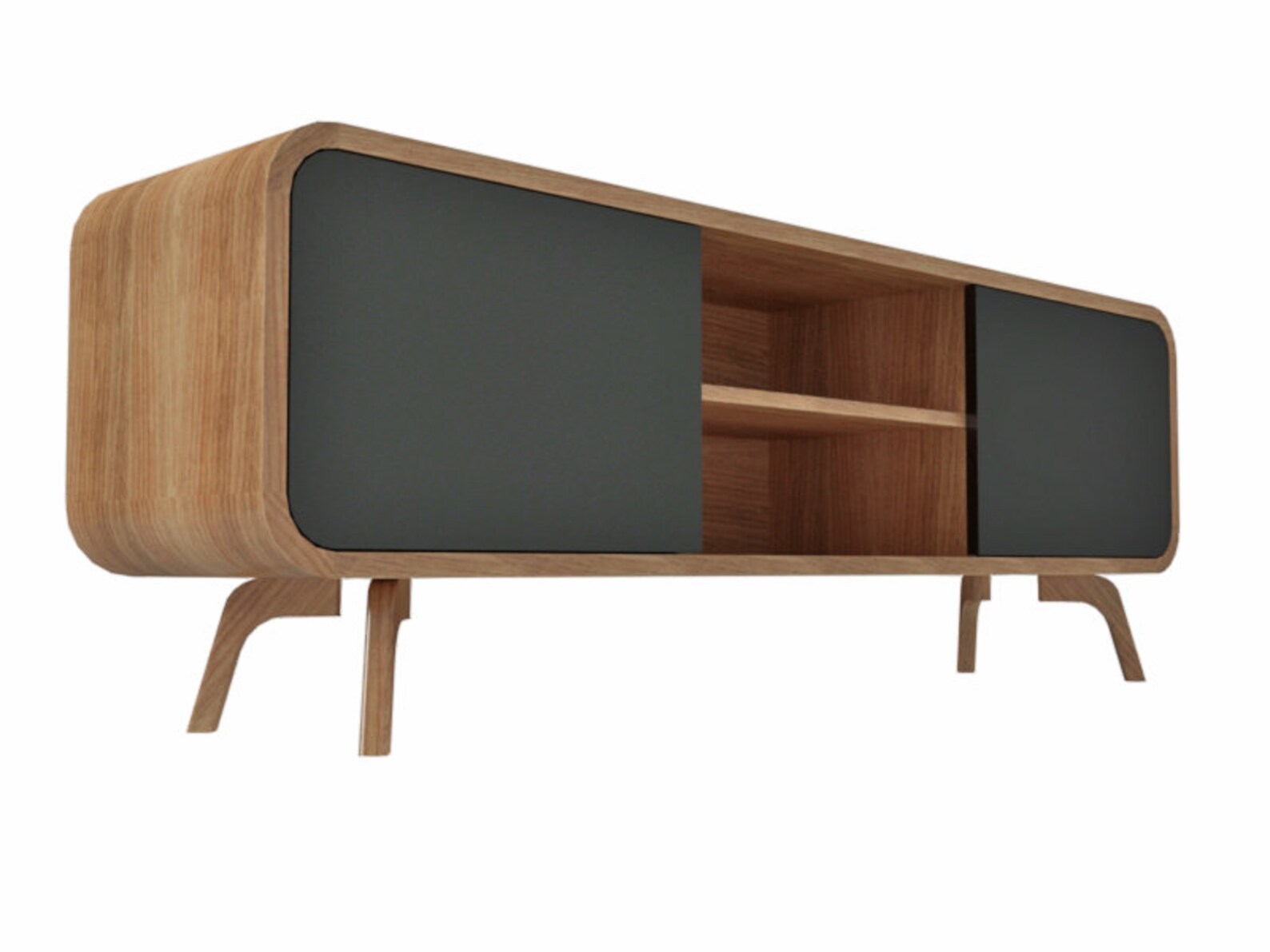 Wood Sideboard TV Unit Console With Black Fronts and Shelf - Etsy