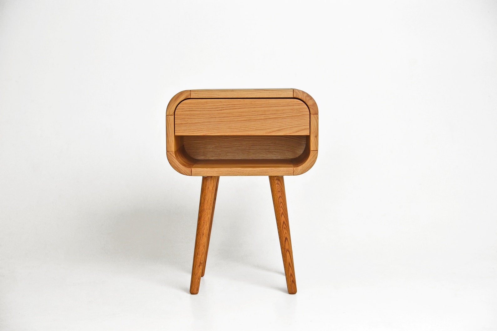 High Nightstand With Shelf and Drawer, Wood Bedside Table / Mid Century ...