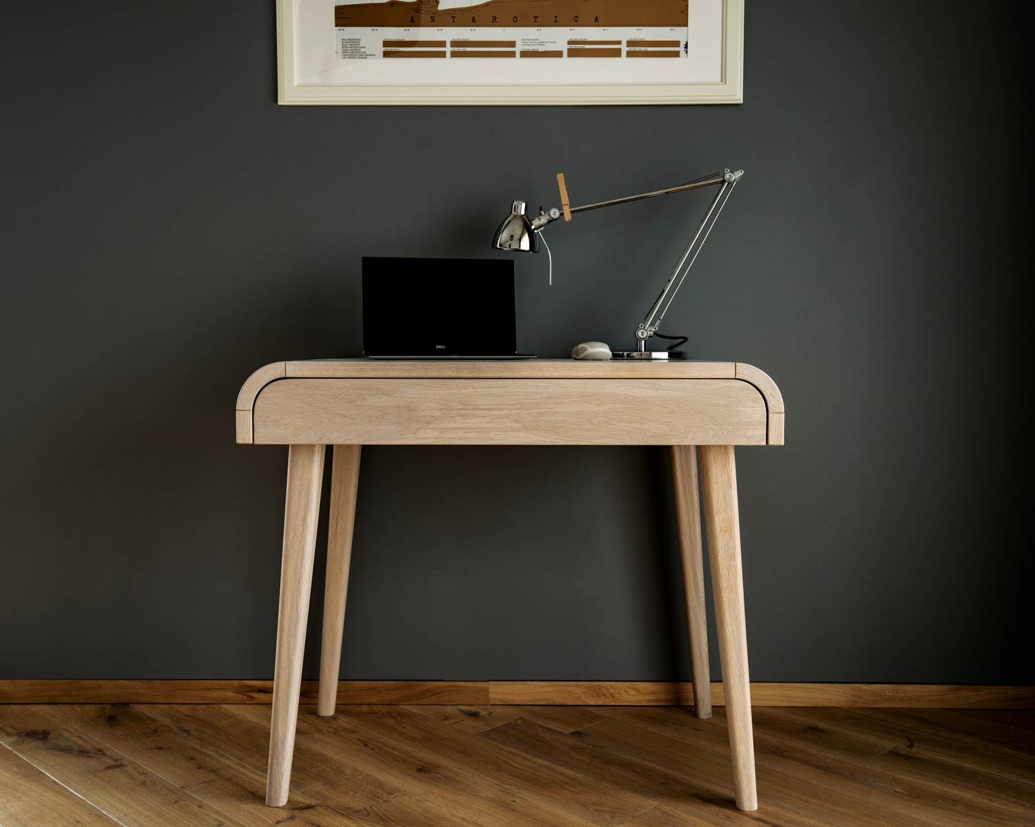 Small Computer Desk With Drawer in Whitened Oak, Mid Century Desk ...