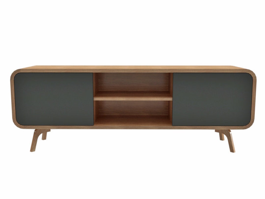 Wood Sideboard, TV Unit, Console With Black Fronts and Shelf, TV Stand ...