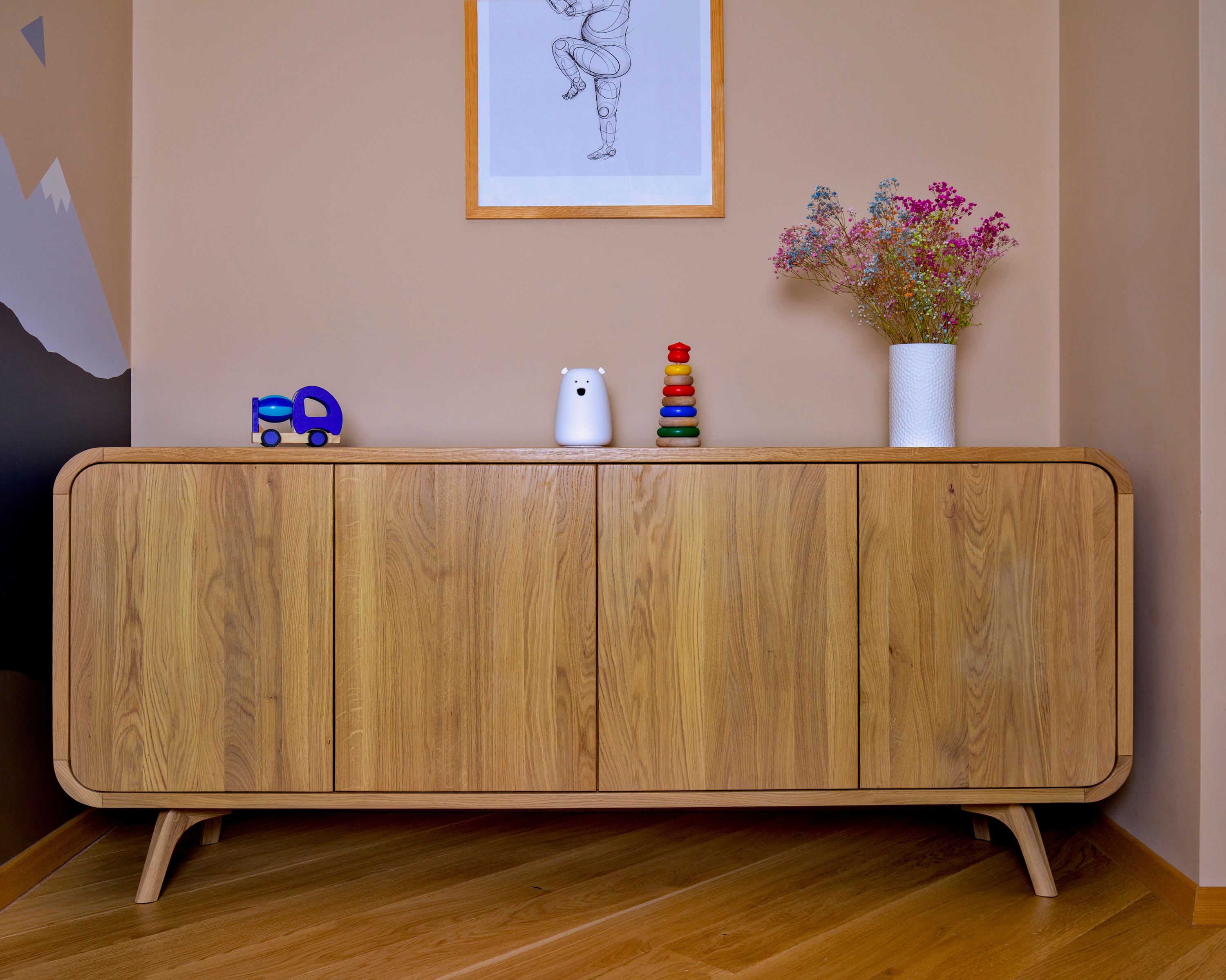 High Sideboard Wood TV Unit With Two Compartments TV Stand | Etsy