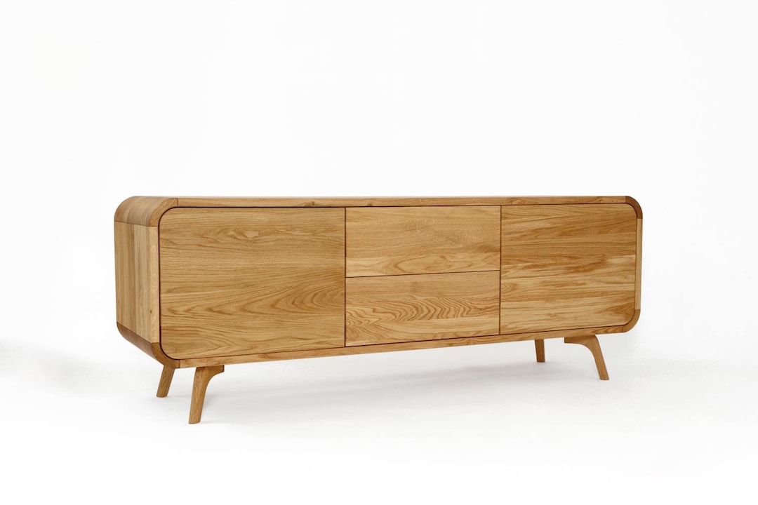 Wood Sideboard With Two Push to Open Drawers and Compartments, TV Stand ...