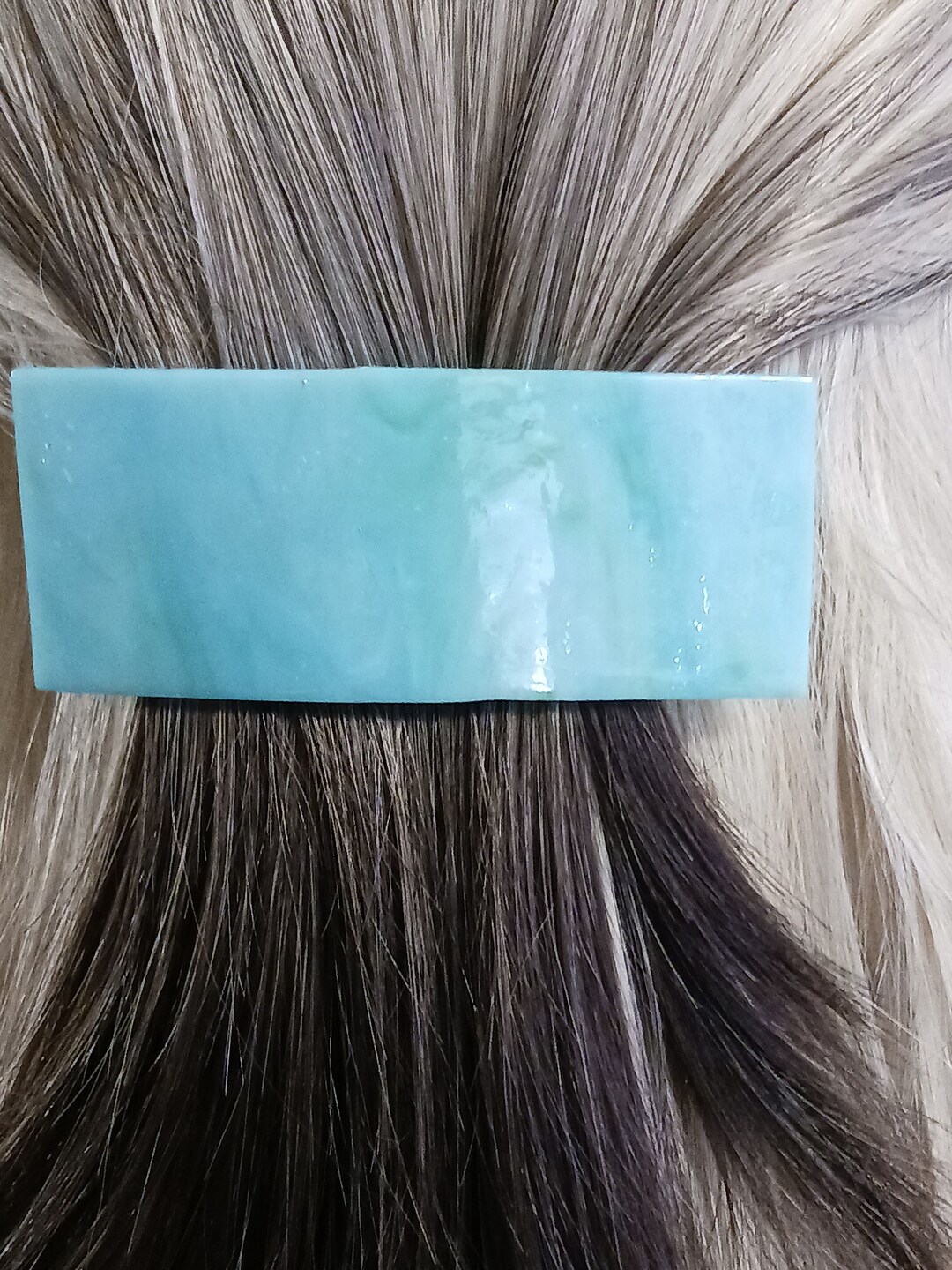 3.5 Inch Light Blue Stained Glass Rectangular Barrette With French ...
