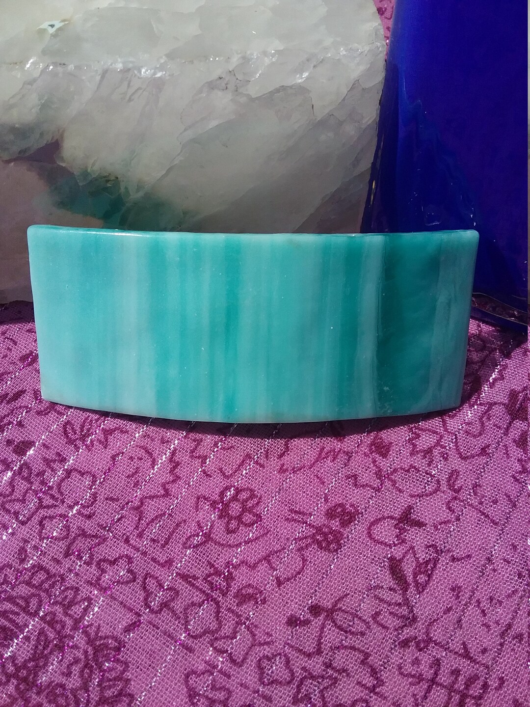 3.5 Inch Green With White Wisp Stained Glass Rectangular Barrette With ...