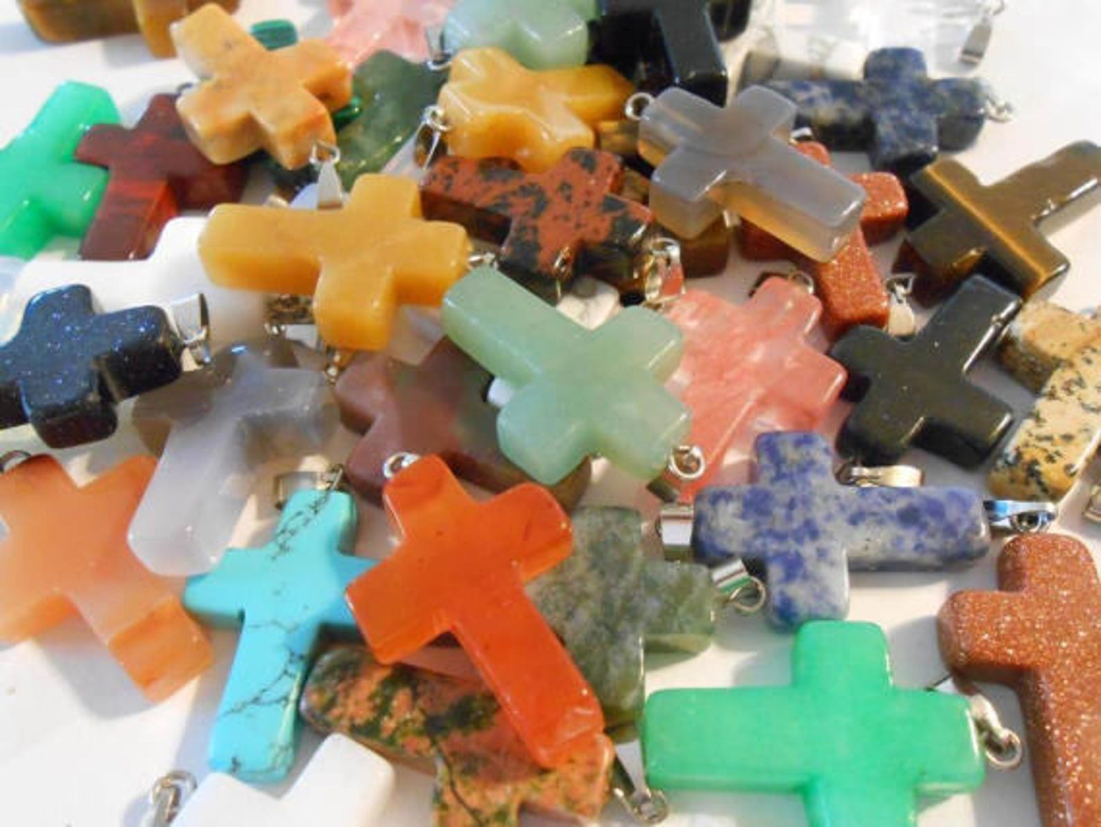 10 Gemstone Cross Pendants Silver Bail Natural Stone Pendants Gemstone ...