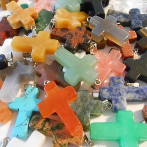 10 Gemstone Cross Pendants Silver Bail Natural Stone Pendants Gemstone ...