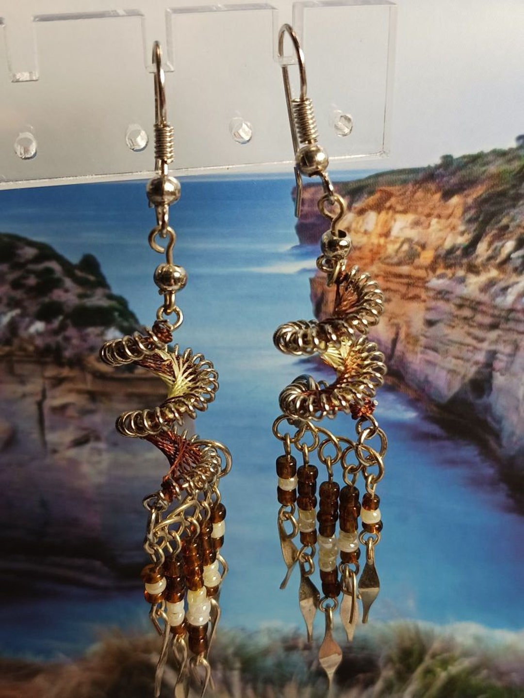 Spirit of Nature Spiral Thread Earrings With Glass Seed Beads Tassels ...