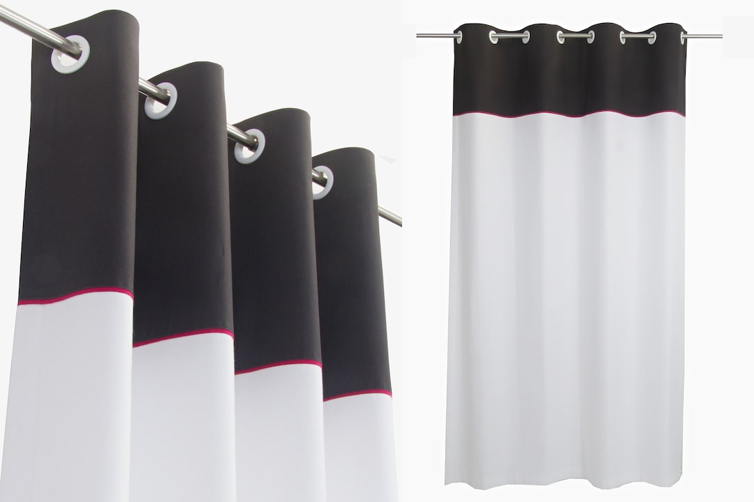 Grey White Hot Pink Curtains Panels With Eyelets, Blackout, Mid Century ...