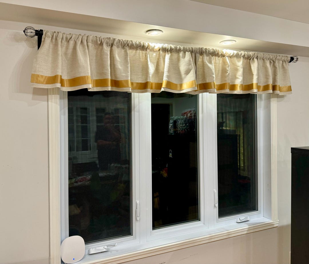 Vintage Style Golden Linen Window Valance, Shabby Chic, Cottage Kitchen ...