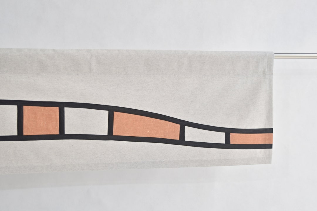 Kitchen Valance - Modern Minimalist Orange & Grey Black Geometric ...