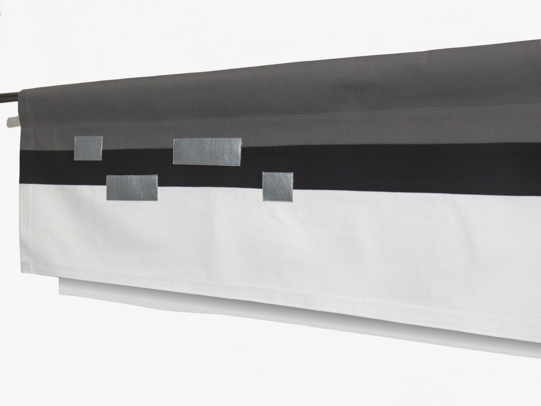 Modern Geometric Valance, Kitchen Grey White Black Silver Cotton Rod ...