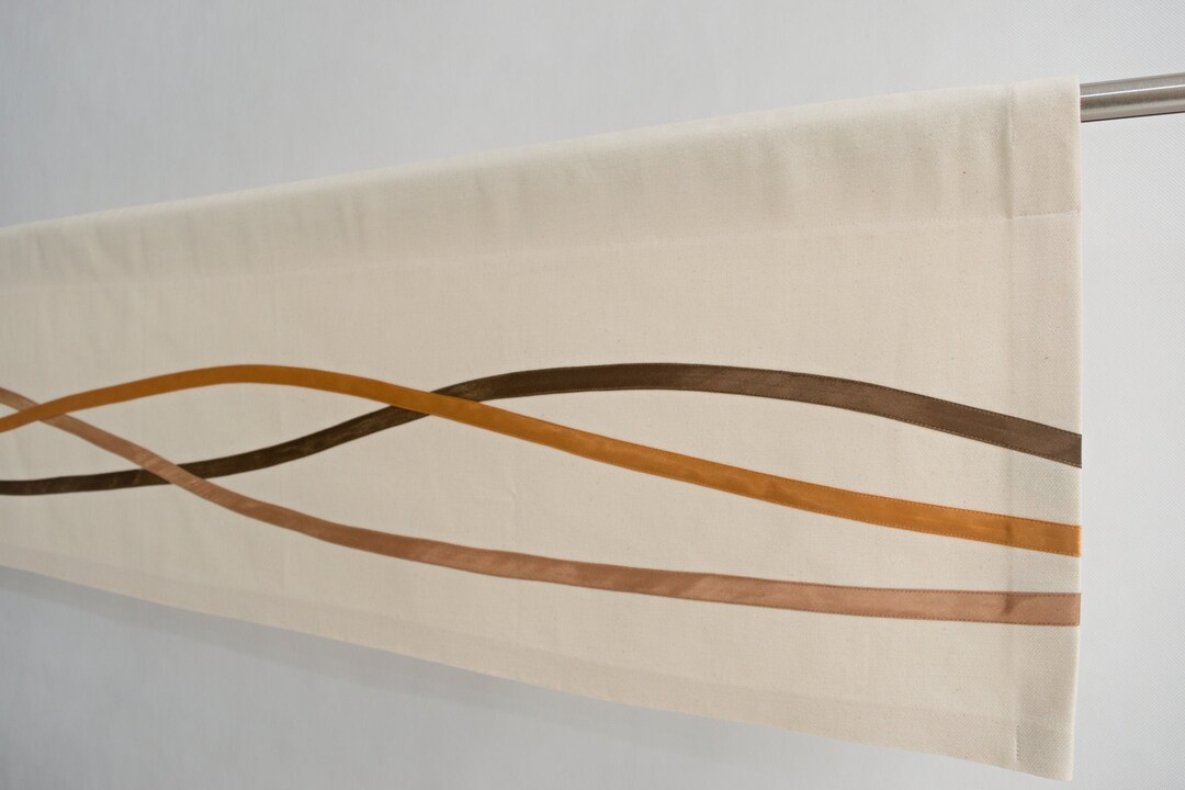 Cream Brown Rust Rod Pocket Kitchen Valance, Minimal Valance Curtain ...