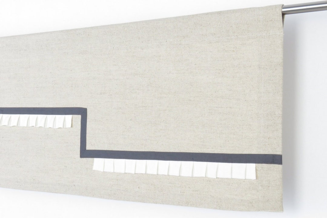 Modern Rod Pocket Linen Valance With Charcoal Stripe White Frill ...