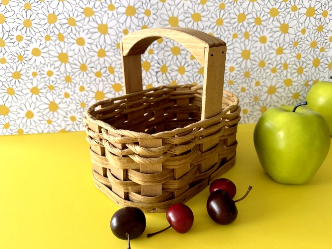 Red River Sampler Woven Wooden Basket 7” Oblong With Handle for Storage ...