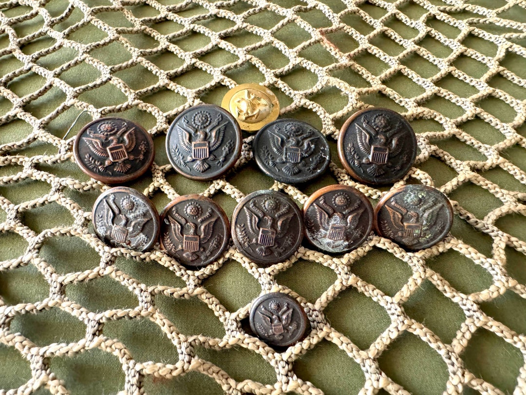 Lot Antique Military Buttons Uniform Coat WWI Army Great Seal D. Evans ...