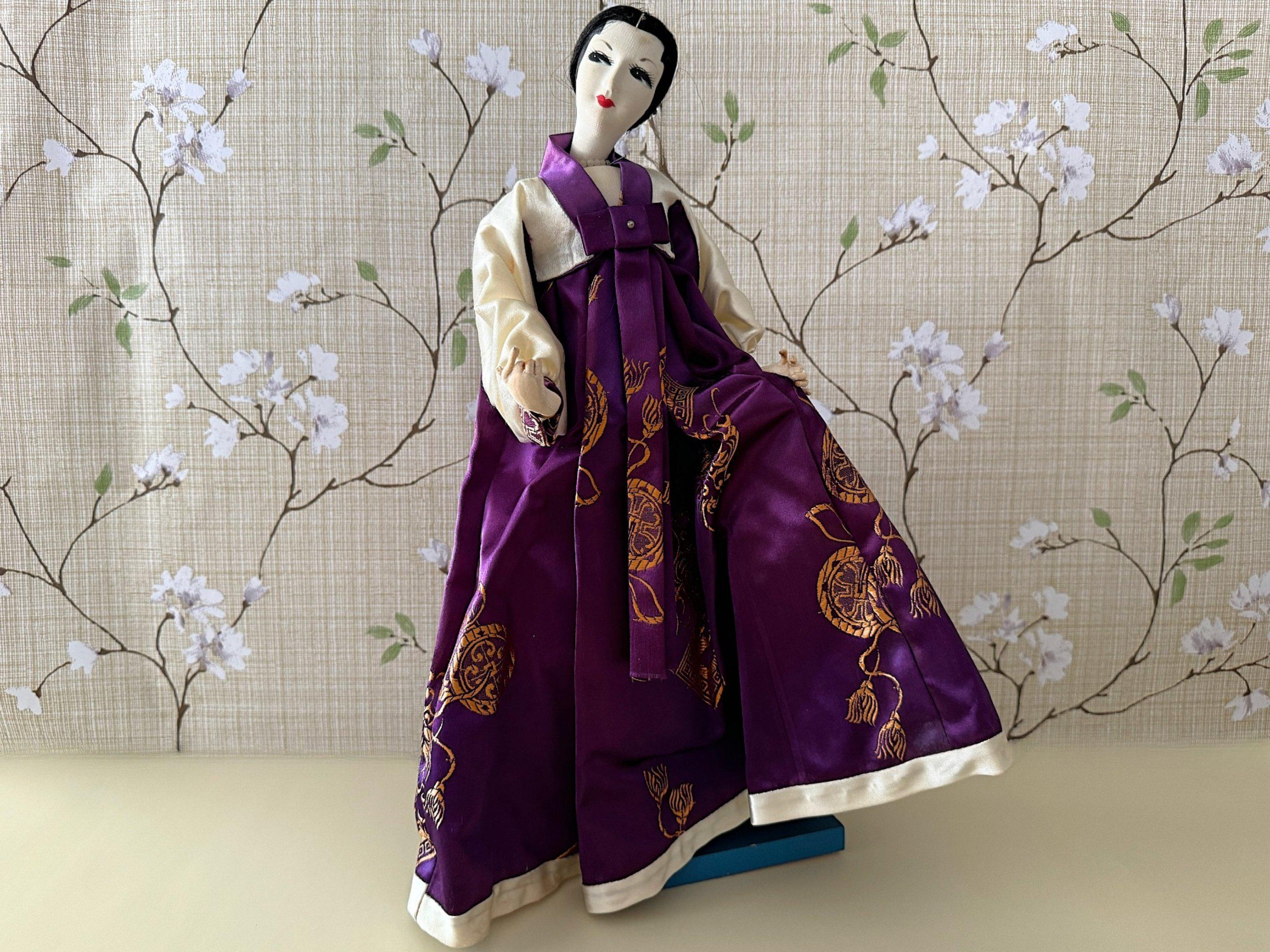16” Traditional Korean Hanbok Doll on Wooden Stand – Handmade Painted ...
