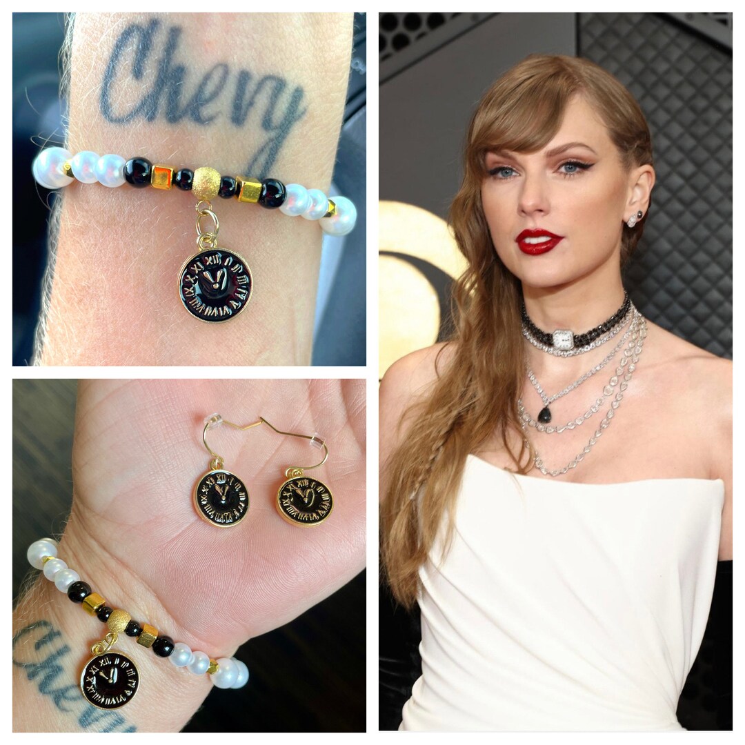 Taylor Swift Tortured Poets Clock Bracelet and Earrings Set-black and ...