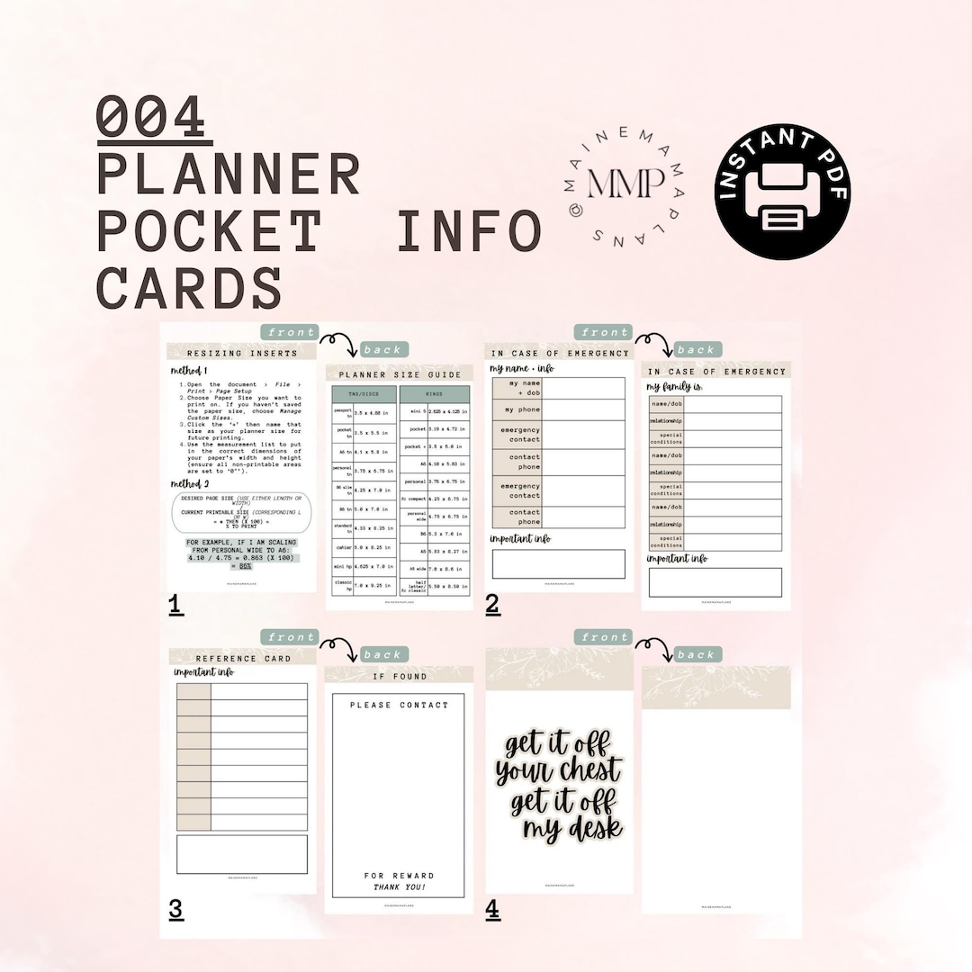 004: Printable Planner Info Cards - Printable Planner Accessories ...