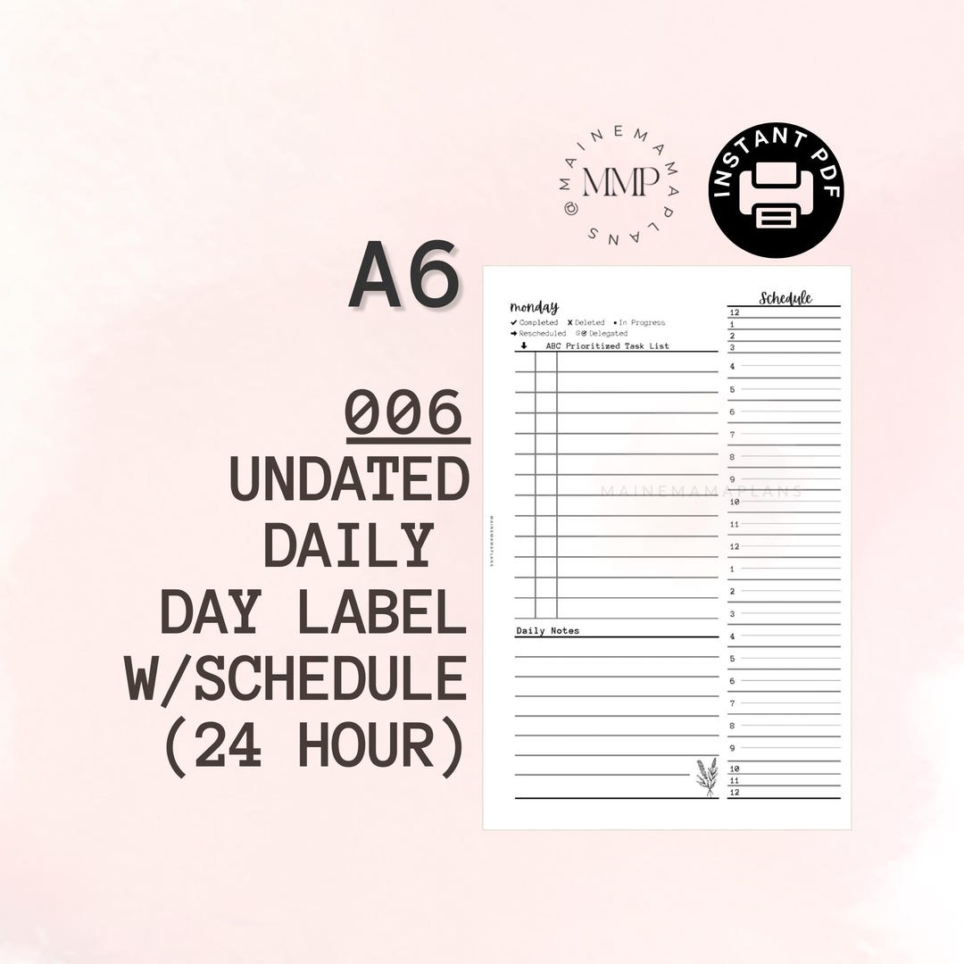 006 - A6: UNDATED Daily Label W/schedule (24 Hour) Printable Download ...