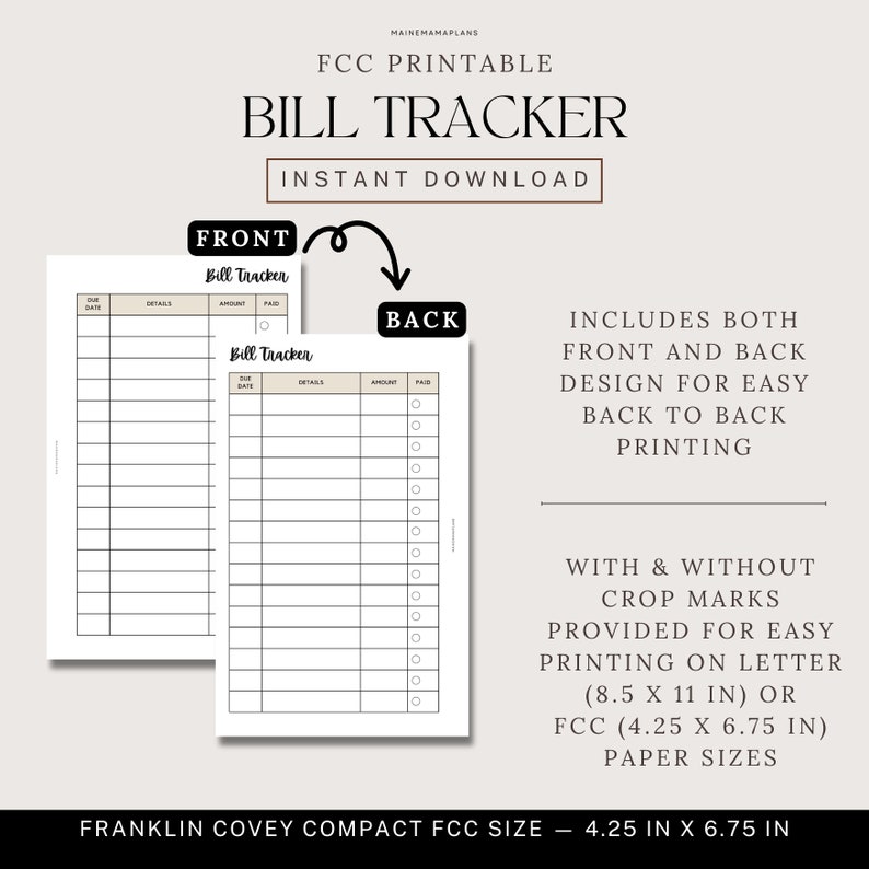 V1: Bill Tracker Insert FCC Printable Monthly Finance Tracker in ...