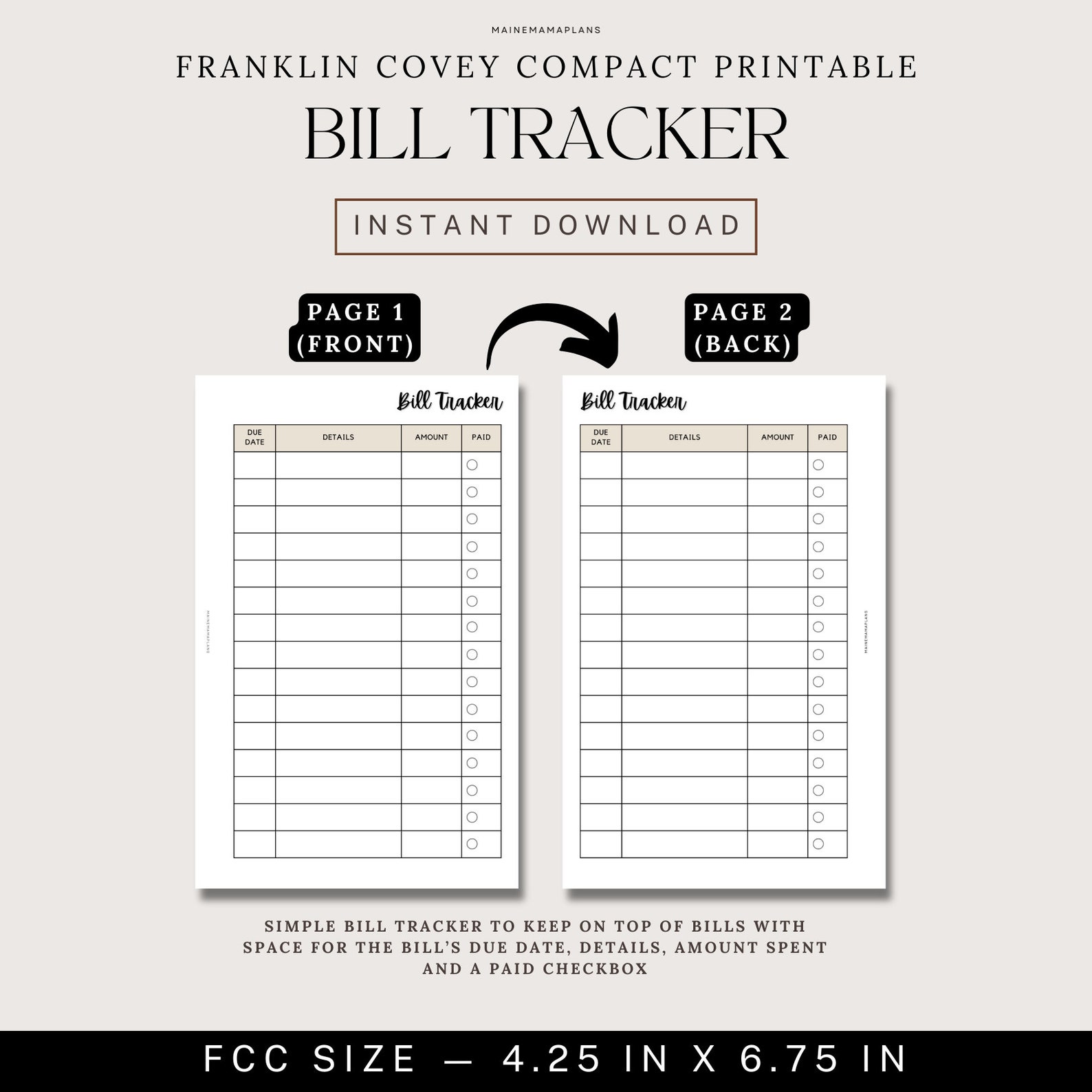 V1: Bill Tracker Insert FCC Printable Monthly Finance Tracker in ...