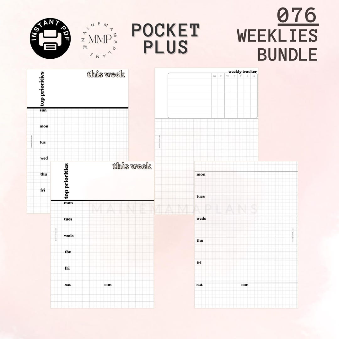 076 - Pocket PLUS: Weekly Inserts BUNDLE Instant PDF Printable Download ...