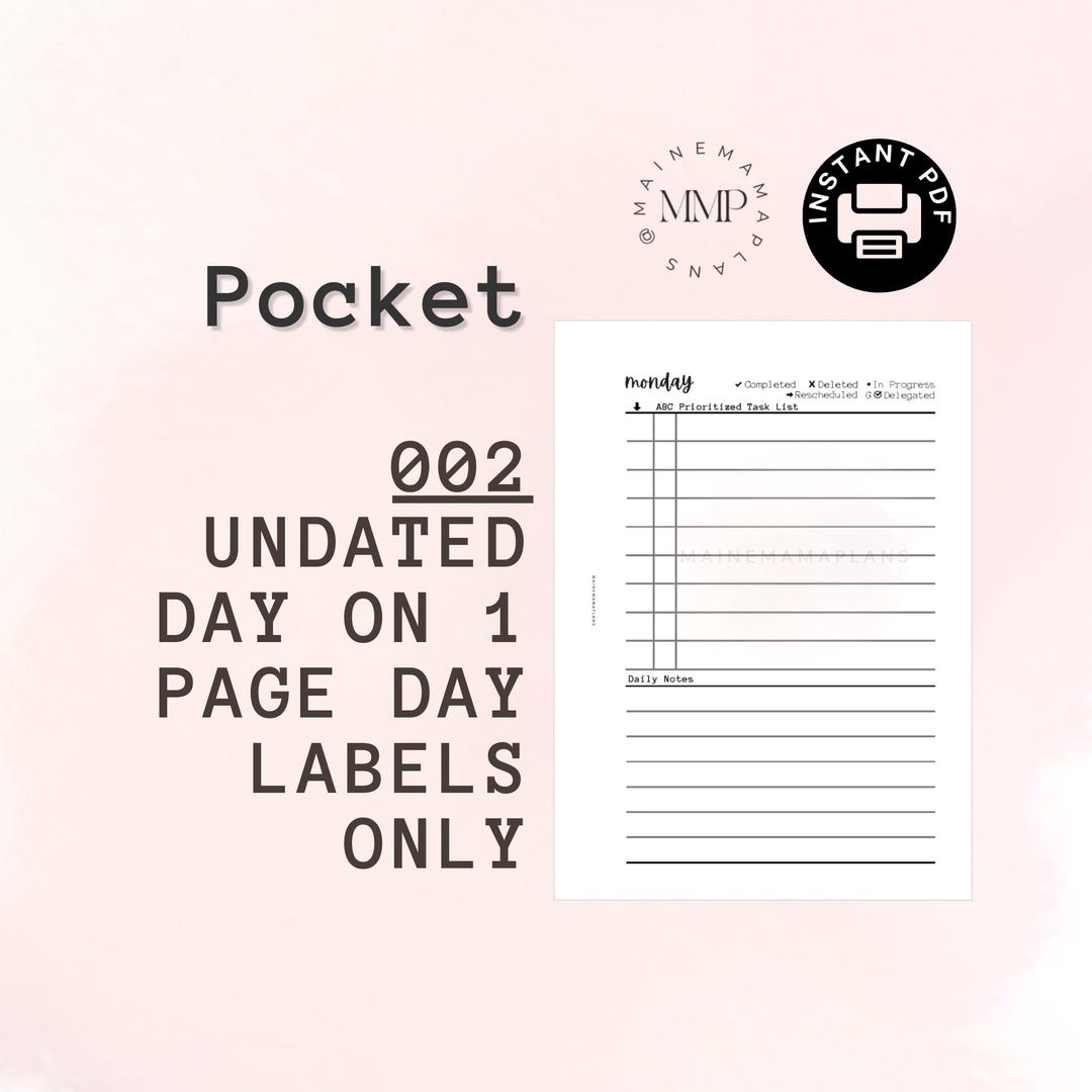 002 - Pocket: UNDATED Daily With Day Labels ONLY (NO Schedule ...