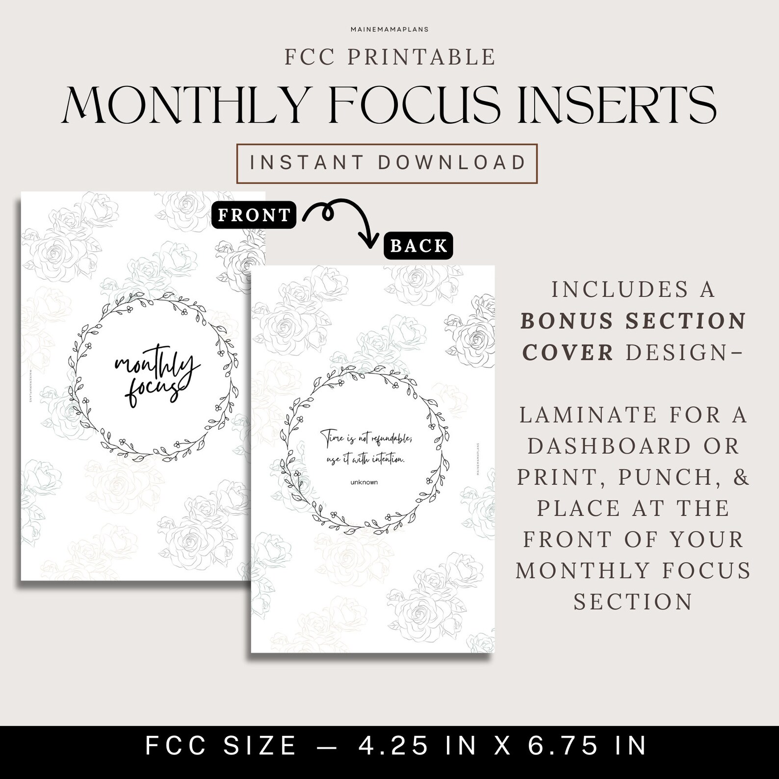 V1: Monthly Focus Insert FCC Printable Monthly Goals Tracker in ...