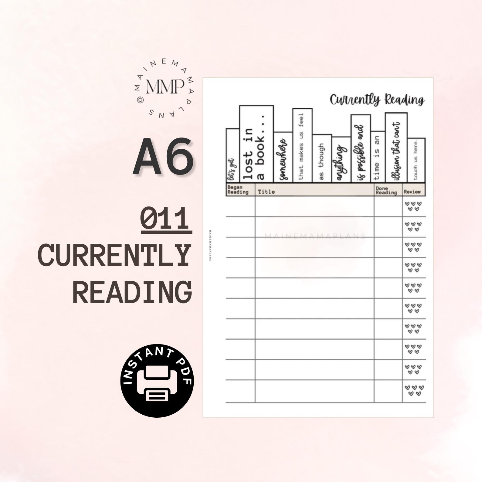 011 - A6: Currently Reading Insert Instant PDF Printable Download Book ...