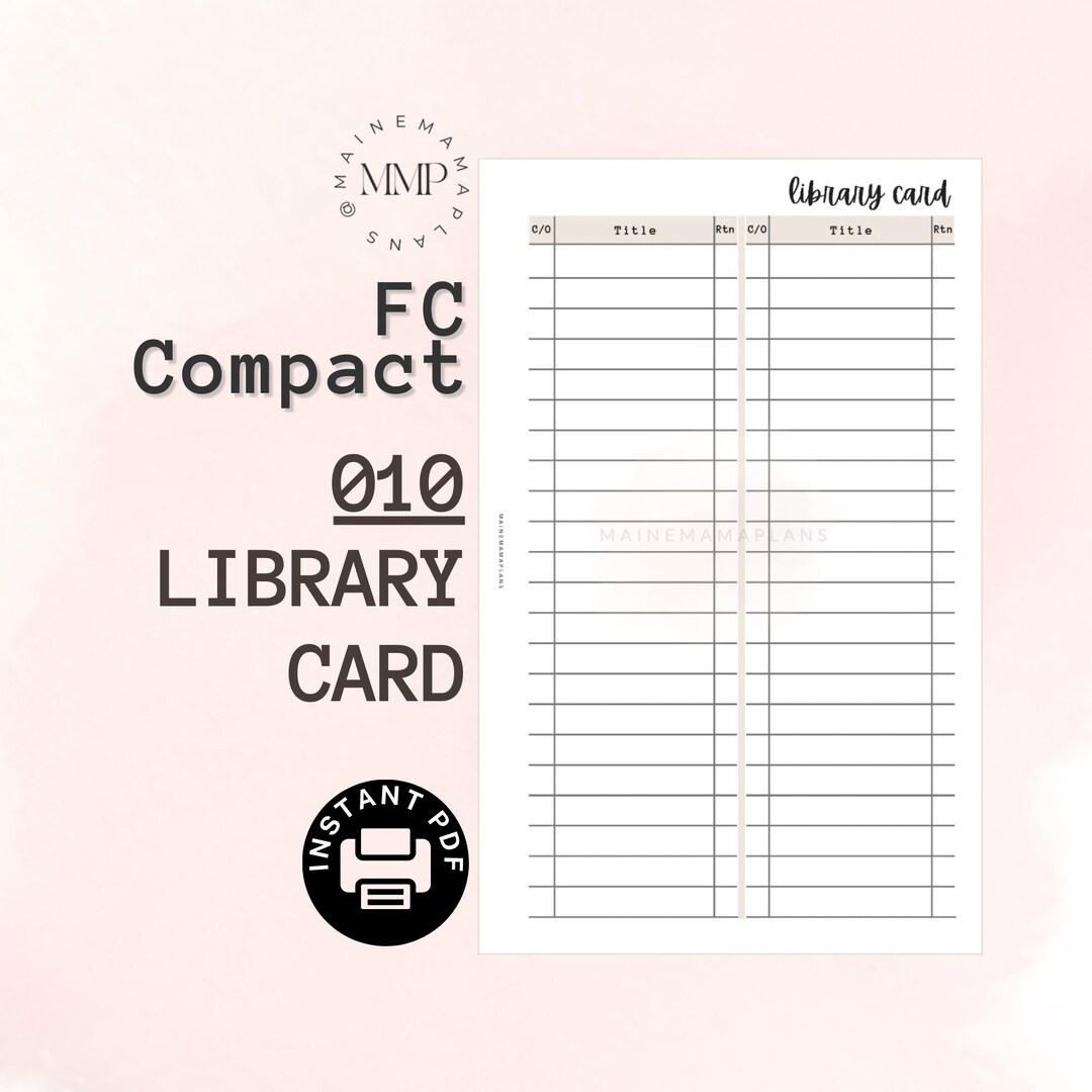 010 - FC Compact: Library Card Insert Instant PDF Printable Library ...