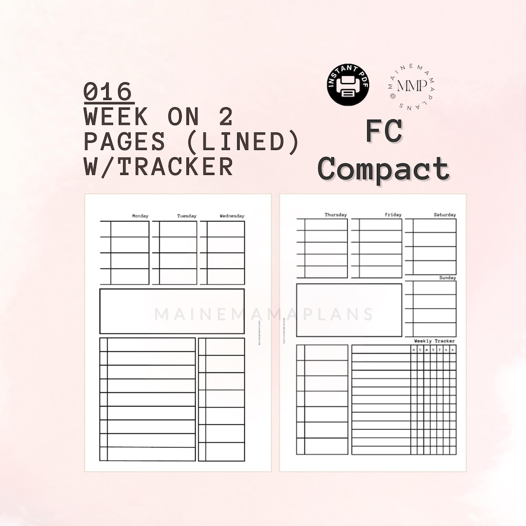 016 - FC Compact: Week on 2 Pages (lined) With Weekly Tracker Printable ...