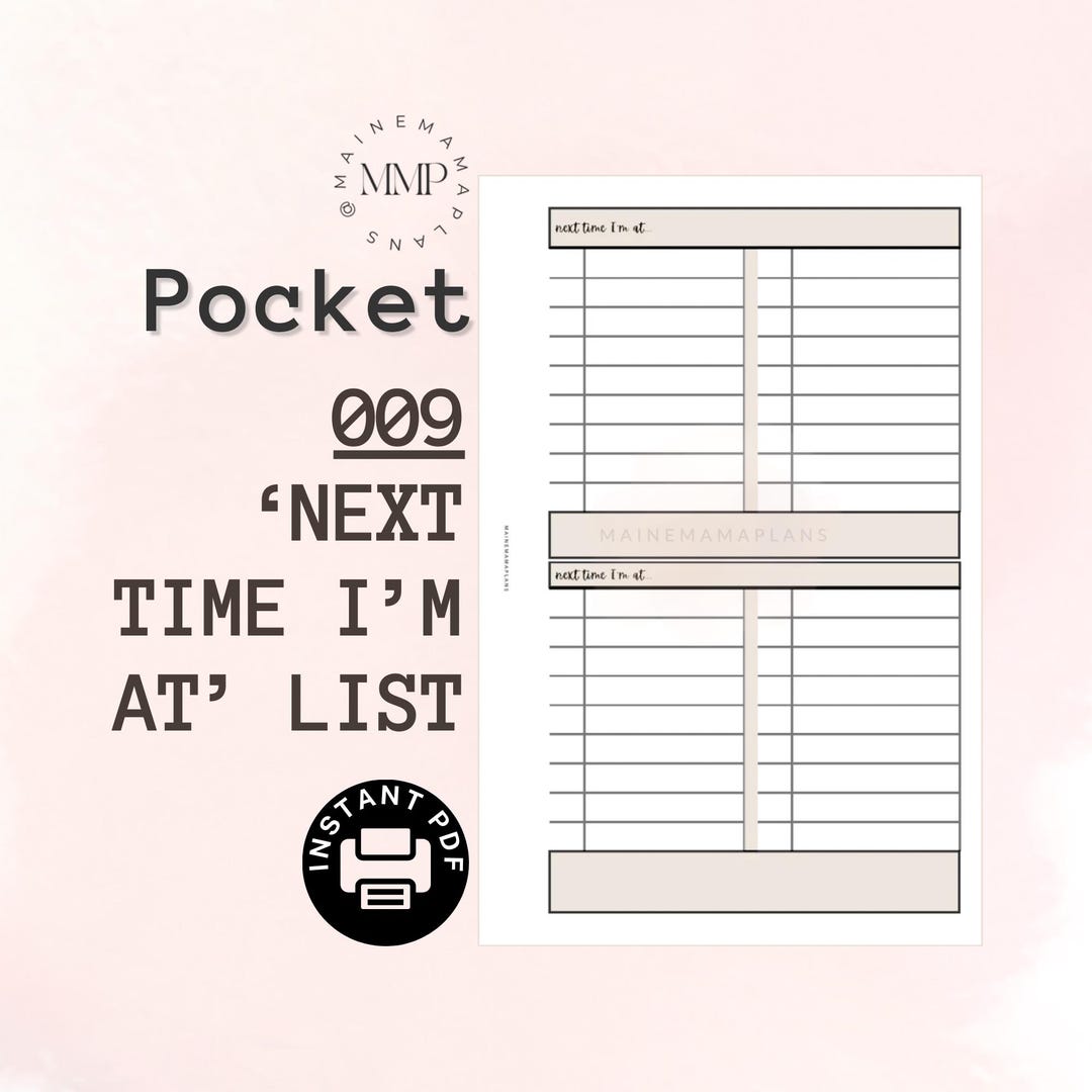009 - Pocket: 'next Time I'm At' Shopping List Insert Instant PDF ...