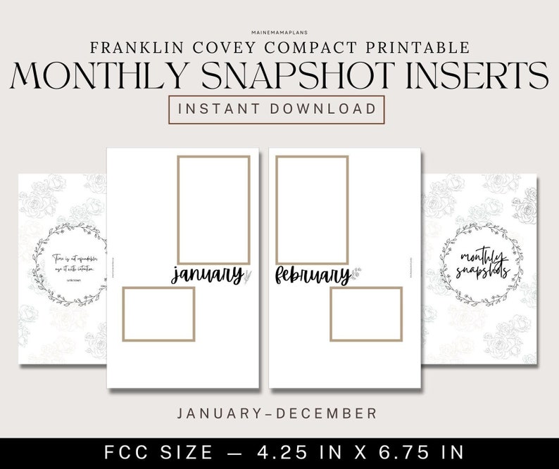 Monthly Snapshots Inserts FCC Printable Monthly Focus and Memory ...