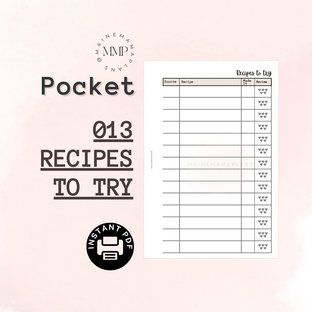 013 - Pocket: Recipes to Try Insert Instant PDF Printable Recipe Ideas ...