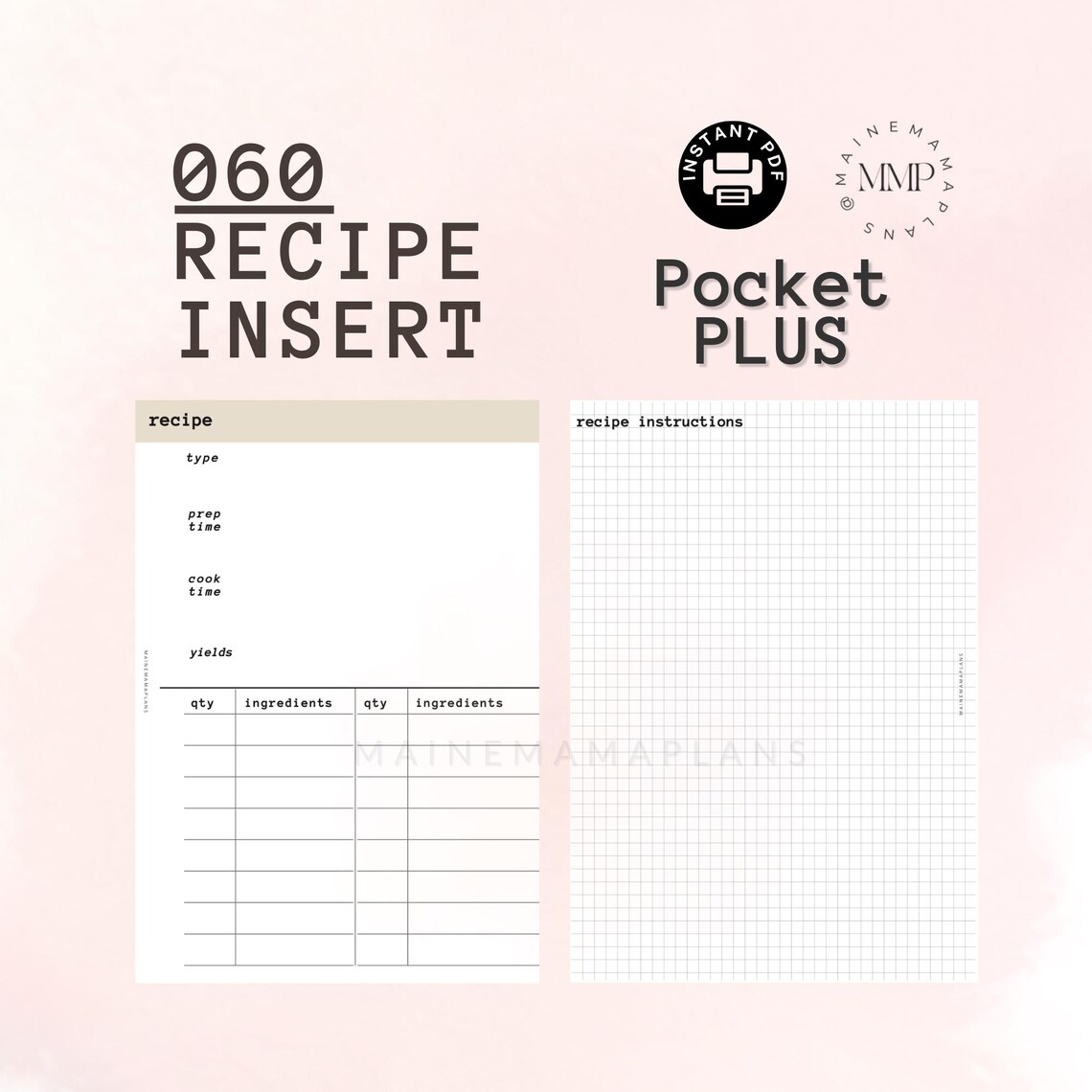 060 - Pocket PLUS: Recipe Insert Instant PDF Printable Download Recipe ...