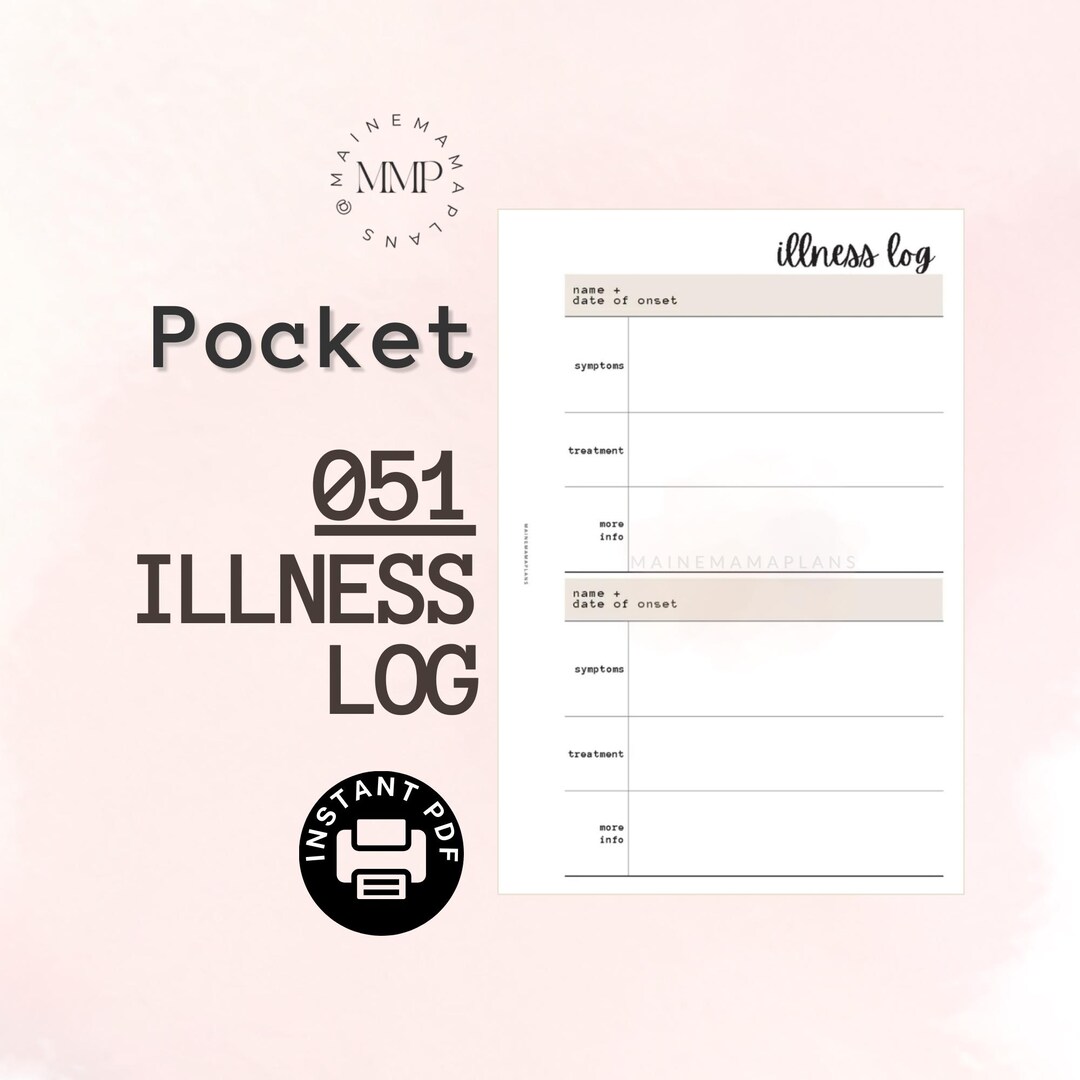 051 - Pocket: Illness Log Insert Instant PDF Printable Download Doctor ...