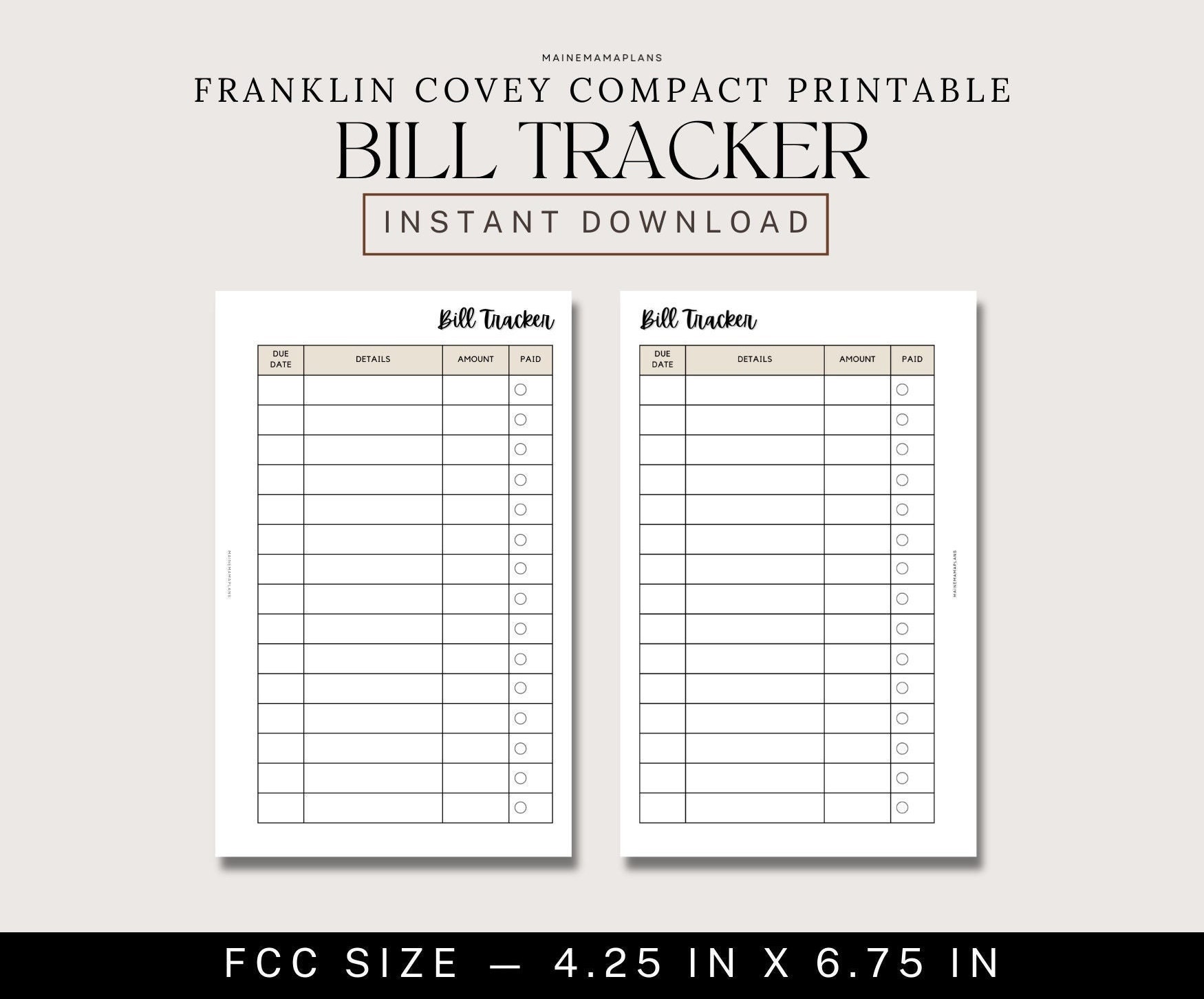 V1: Bill Tracker Insert FCC Printable Monthly Finance Tracker in ...