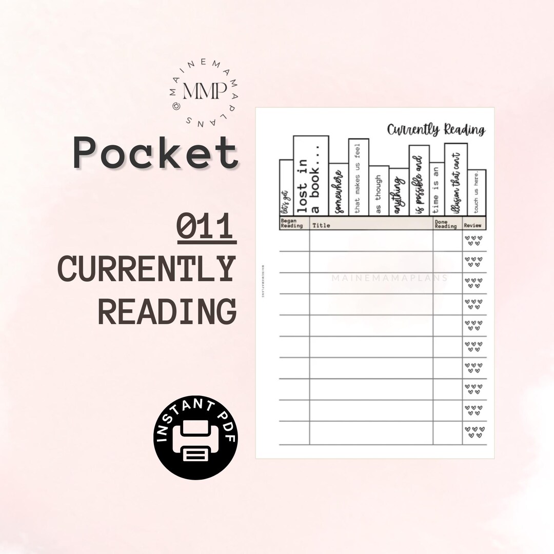 011 - Pocket: Currently Reading Insert Instant PDF Printable Library ...