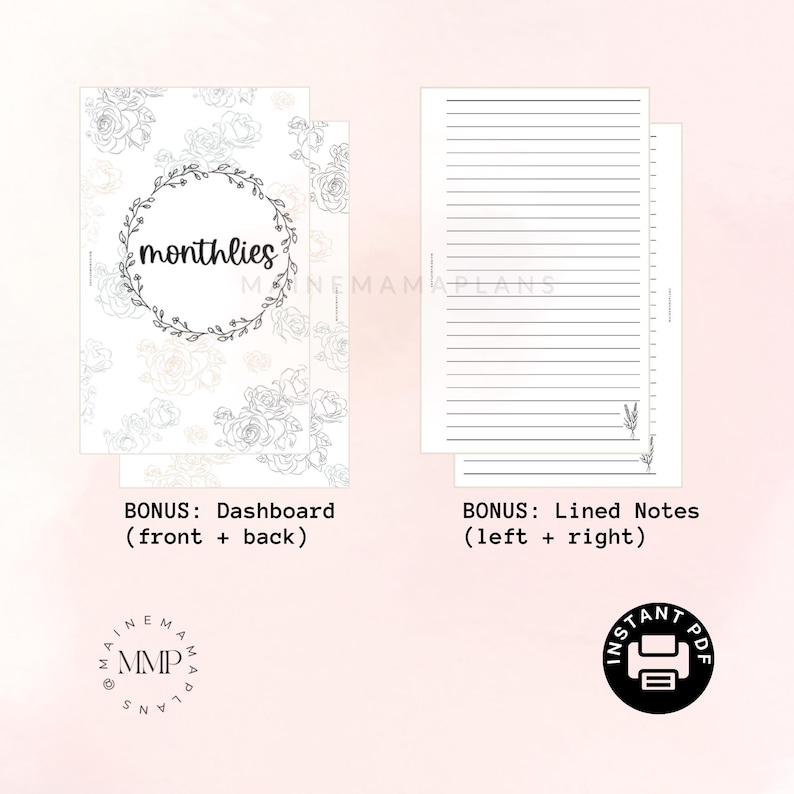 033 - Pocket: UNDATED Monthly Calendar W/grid Boxes Printable Instant ...