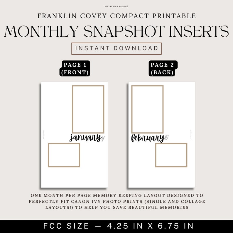 Monthly Snapshots Inserts FCC Printable Monthly Focus and Memory ...